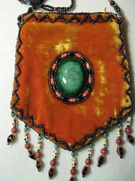 Amulet bags - 5 pointed w/ zipper - 1.5" fringe - 48" beaded strap